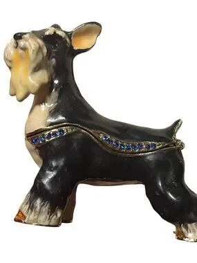 Bejewled | Other | Black And White Schnauzer Dog Trinket Box With Blue ...